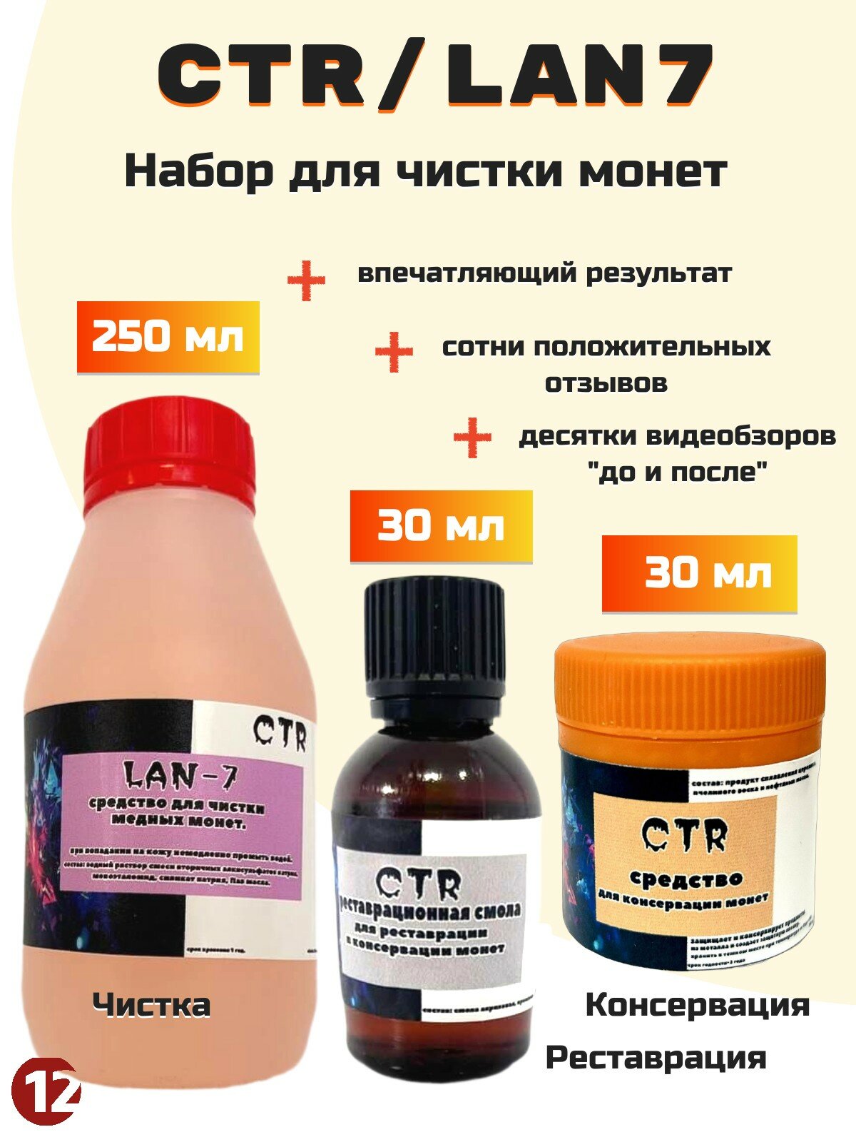 Набор для чистки монет CTR - Lan 7 (250мл): восстановление, чистка, защита