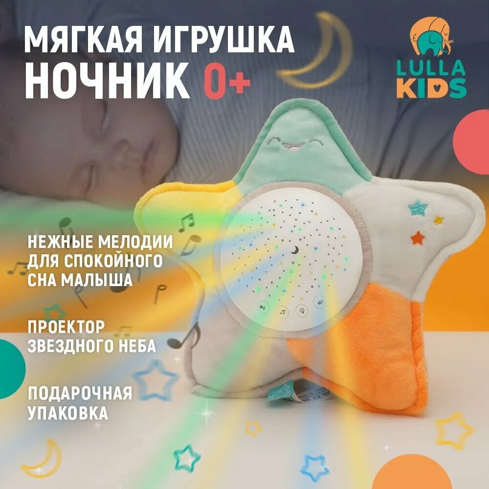 Ночник детский звездочка , мягкая игрушка светильник с проектором звездного неба, белым шумом