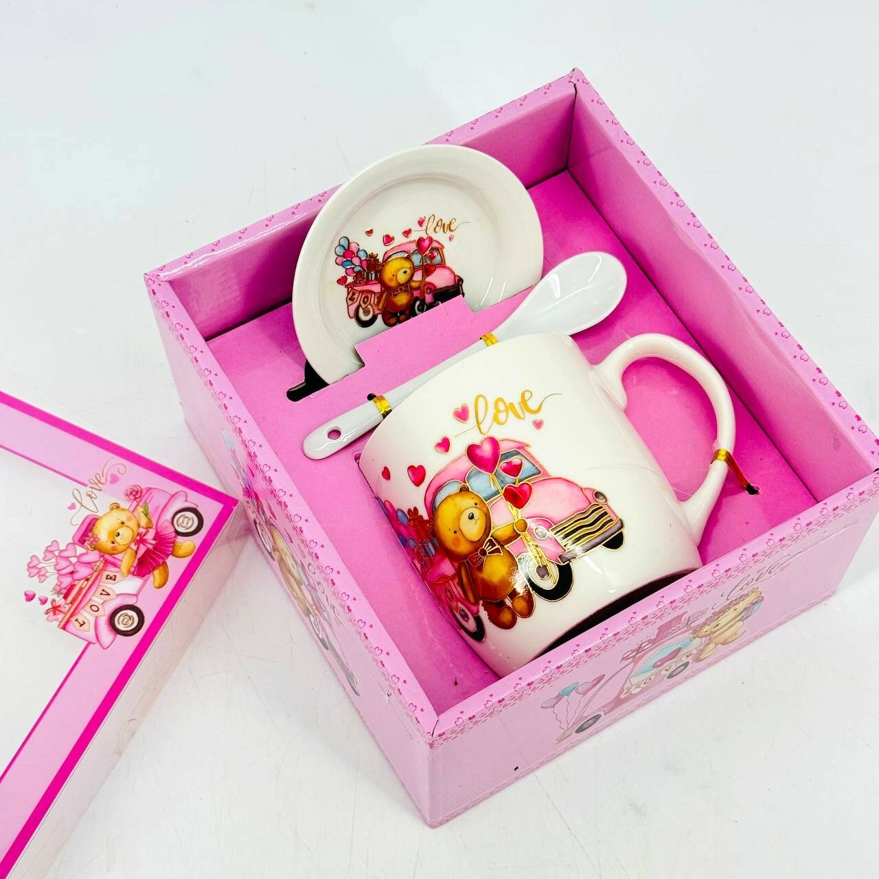 Подарочный набор керамическая кружка, блюдце и ложка. Подарок на 14 февраля любимой девушке