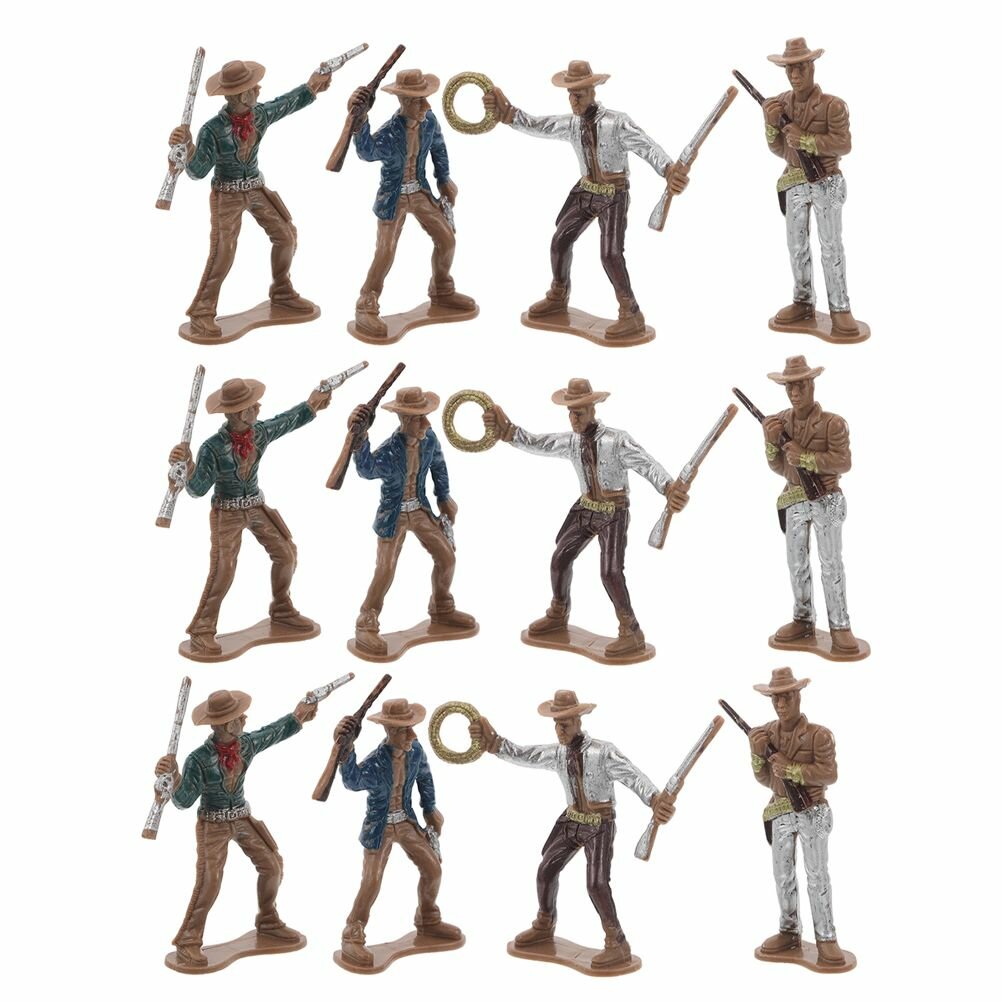 Набор пластиковых фигурок ковбоев, разноцветные, для декора и игр, 12 шт