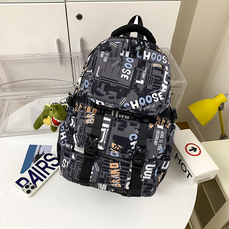 20262026 Новая корейская версия, лесной стиль, модный, стильный, универсальный рюкзак с граффити, большой вместимости для студентов