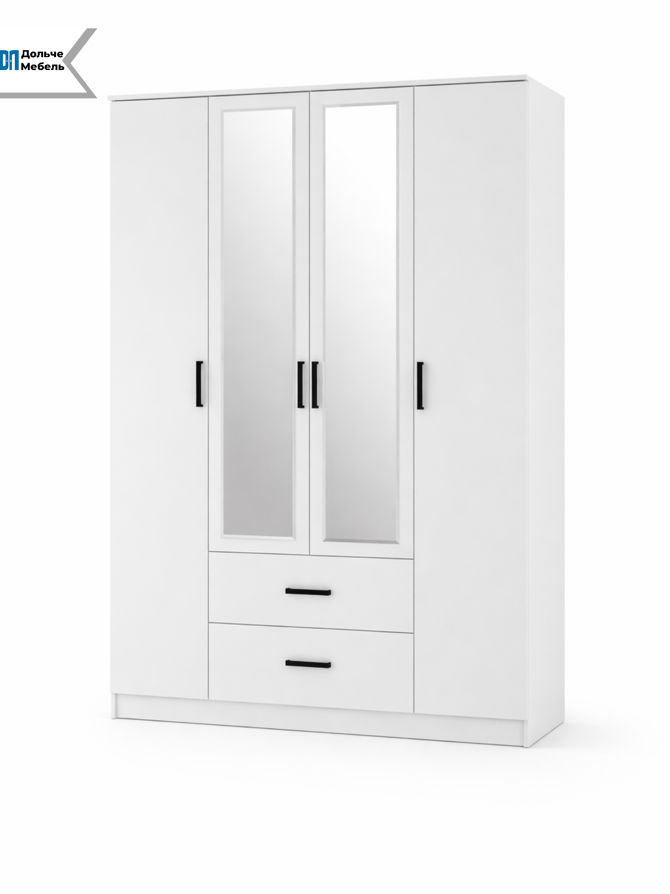 Шкаф распашной для одежды 4-х створчатый с зеркалом БТС Мебель Фьюжн ШК-14, 160 см, белый