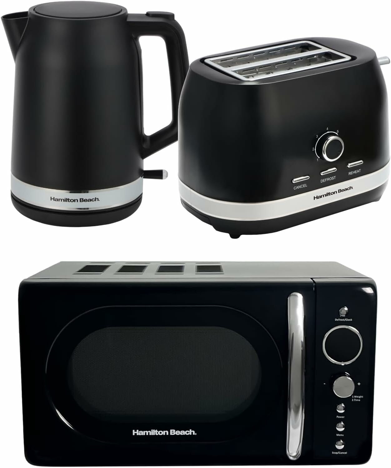 Сет Электрический чайник + Тостер + Микроволновая печь Hamilton Beach Kettle, Toaster & Microwave Set, Ella - Black