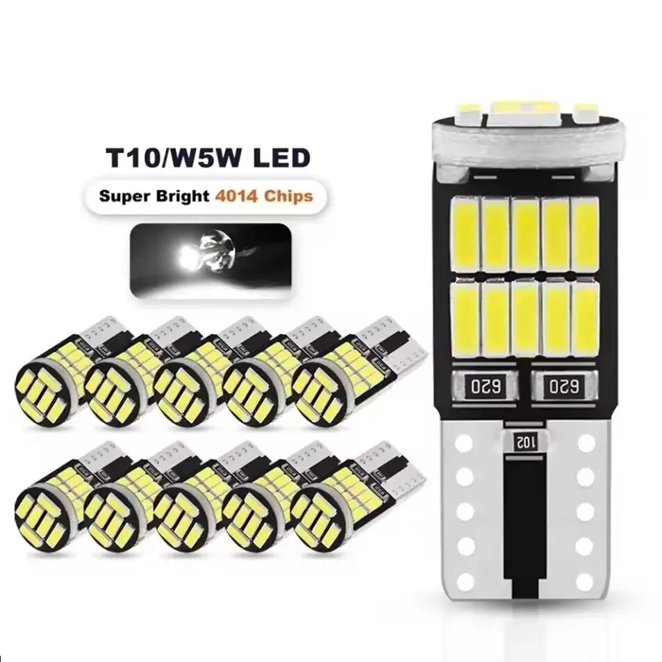 10 шт. W5W T10 Светодиодные лампы Canbus 4014 SMD 6000K 168 194 DC 12 В 5w5 Автомобильный салон купола для чтения номерного знака Диодная сигнальная лампа