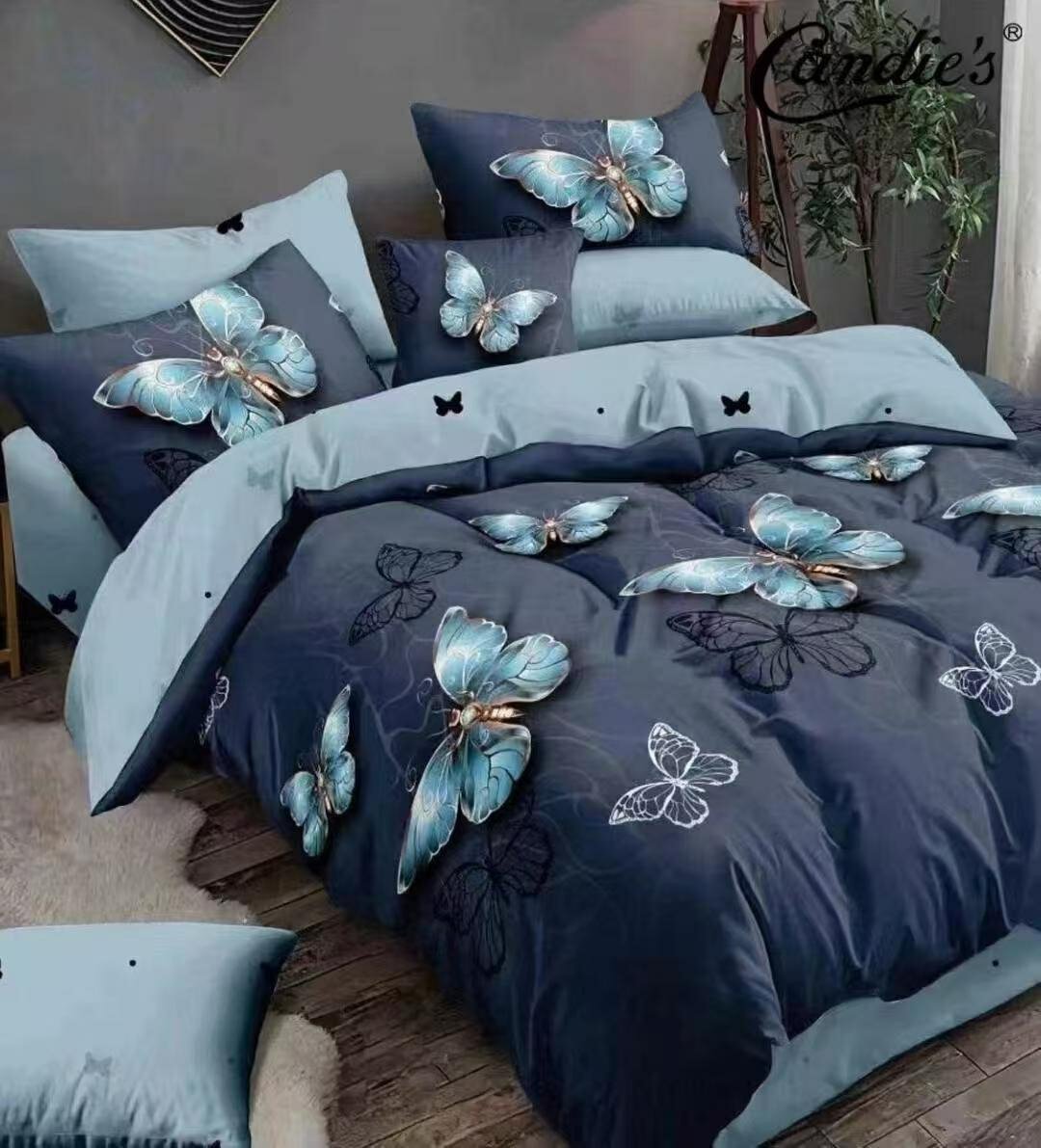 Комплект постельного белья 2х спальный - Темно-Синий Голубой Бабочки
