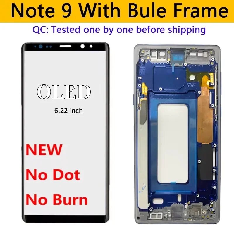 100% OLED для Samsung Galaxy Note 9, ЖК-дисплей, дигитайзер сенсорного экрана для Note 9 N960F N9600 N960U с рамкой, экран в сборе blue Frame-6.22inch