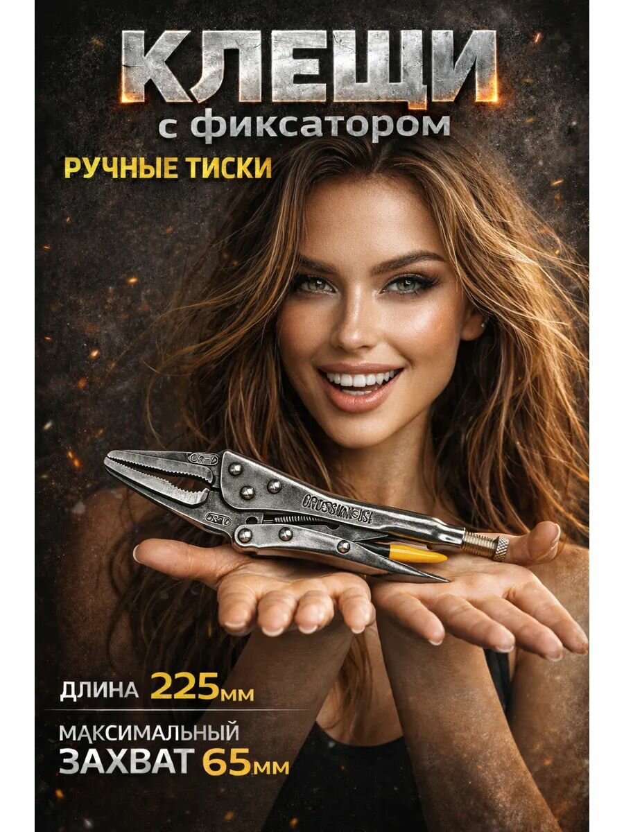 Тиски ручные струбцина-клещи с фиксатором, 225 мм