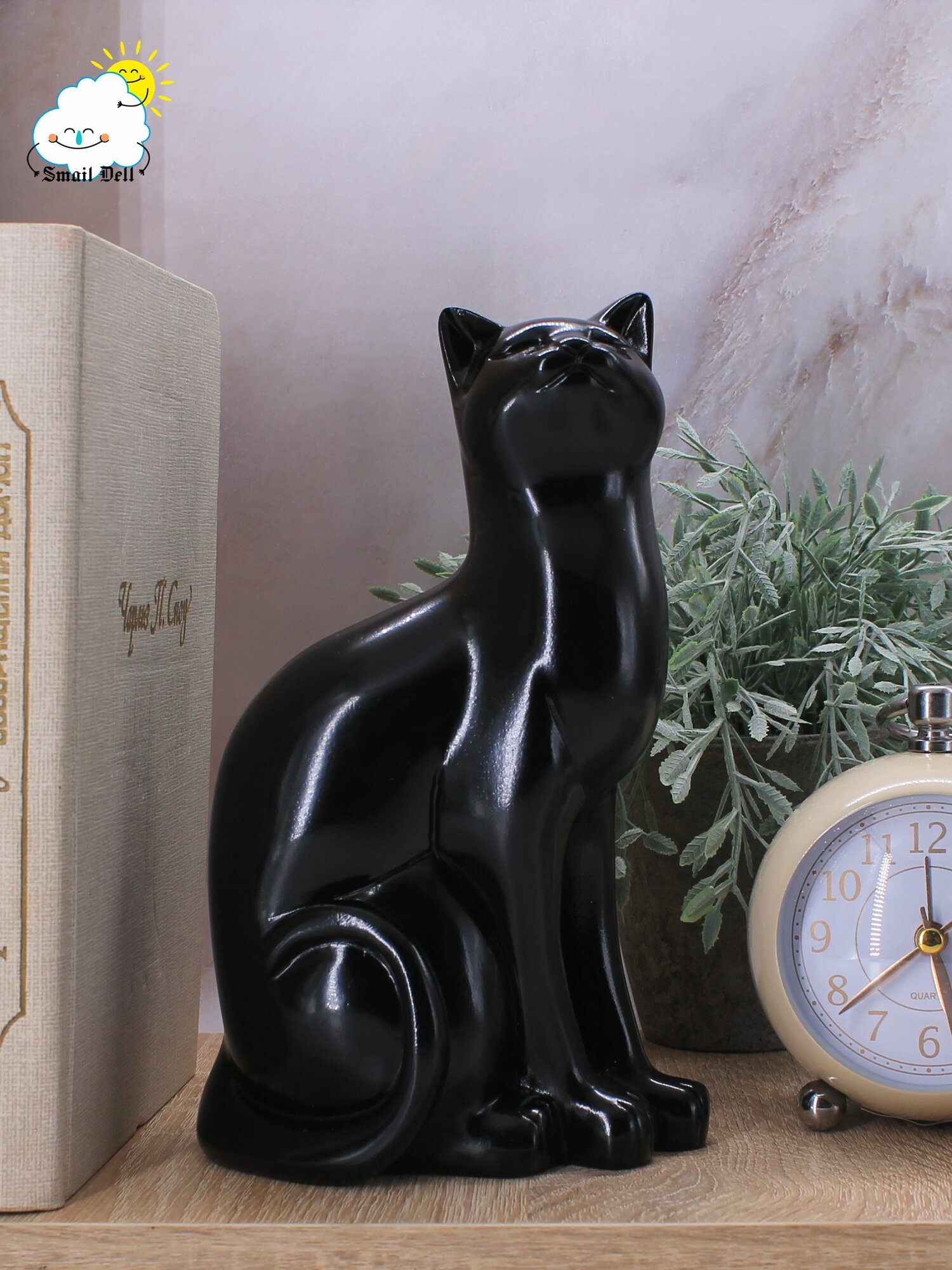 Статуэтка Кот , 20 см, гипс, цвет черный глянцевый