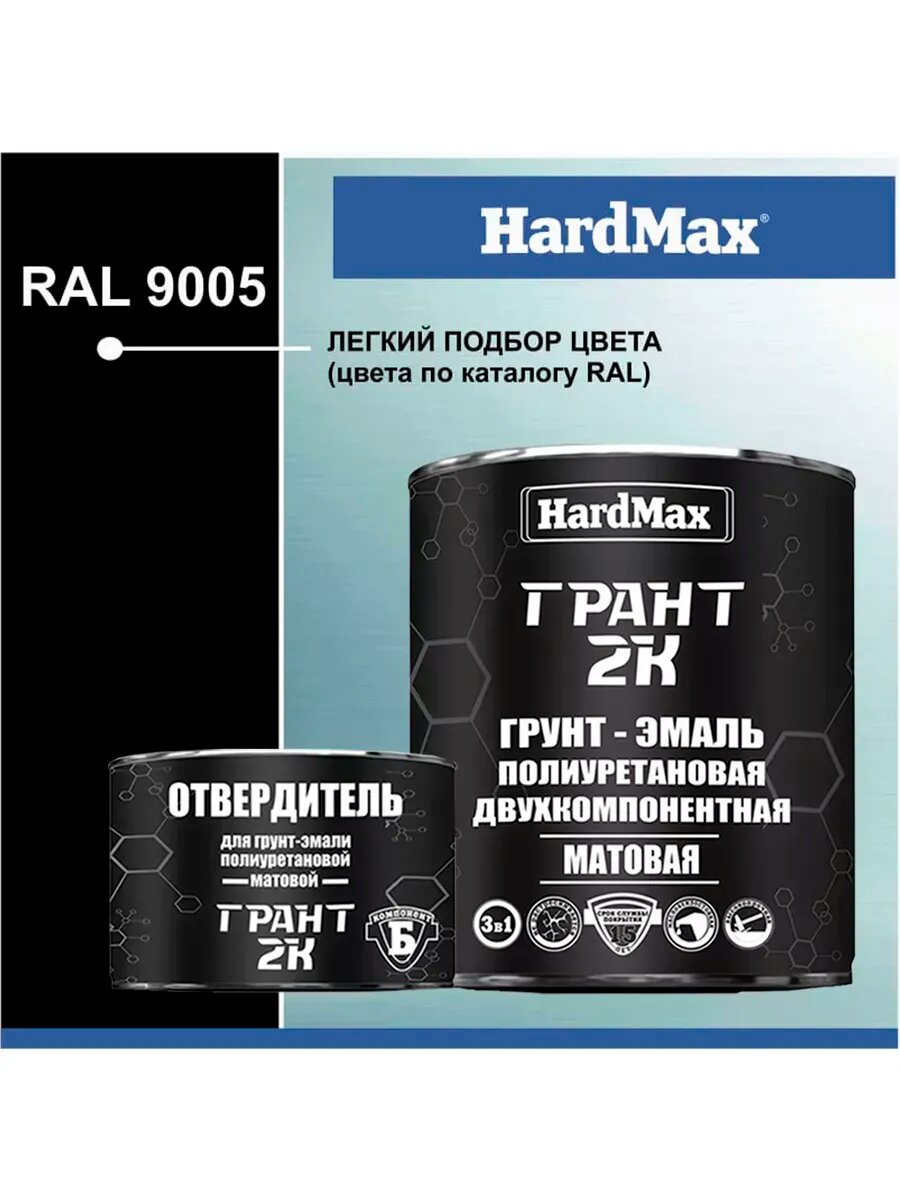 Грунт-Эмаль полиуретановая матовая RAL 9005 1,9кг + 0,29кг