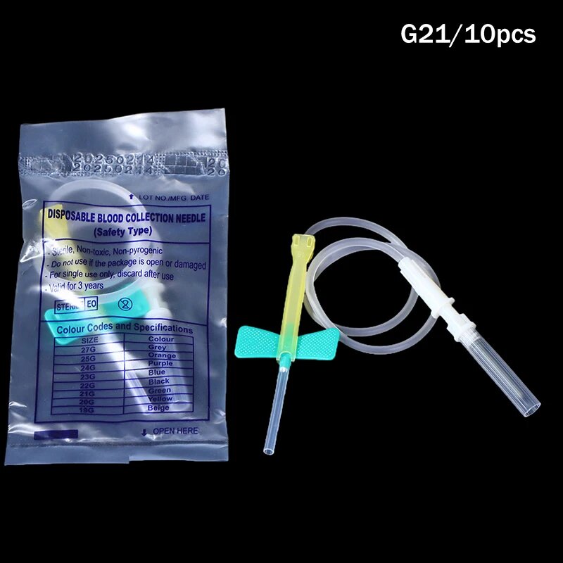 10 шт. одноразовые иглы-бабочки, безопасные иглы для сбора крови, медицинские обучающие материалы для домашних животных, 21 г, 23 г