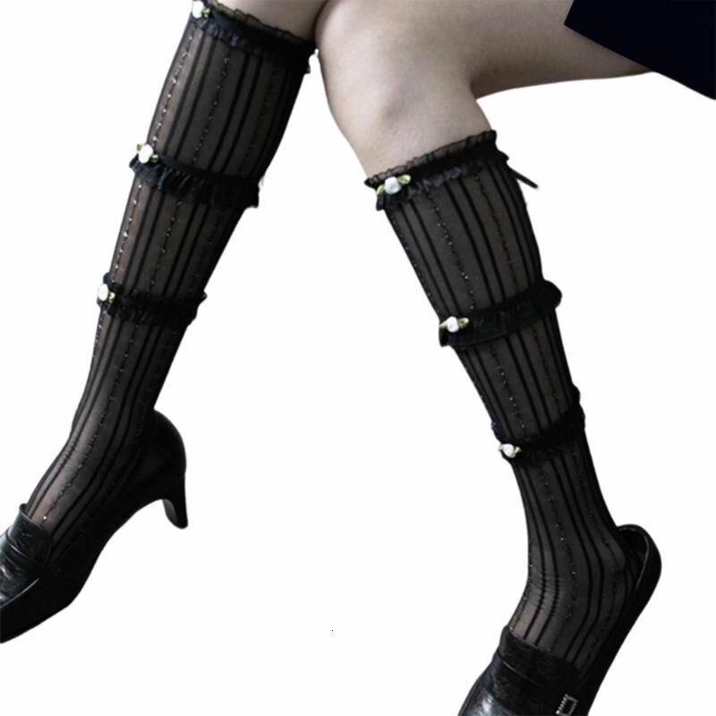 Женские полупрозрачные гольфы с рюшами, Черный