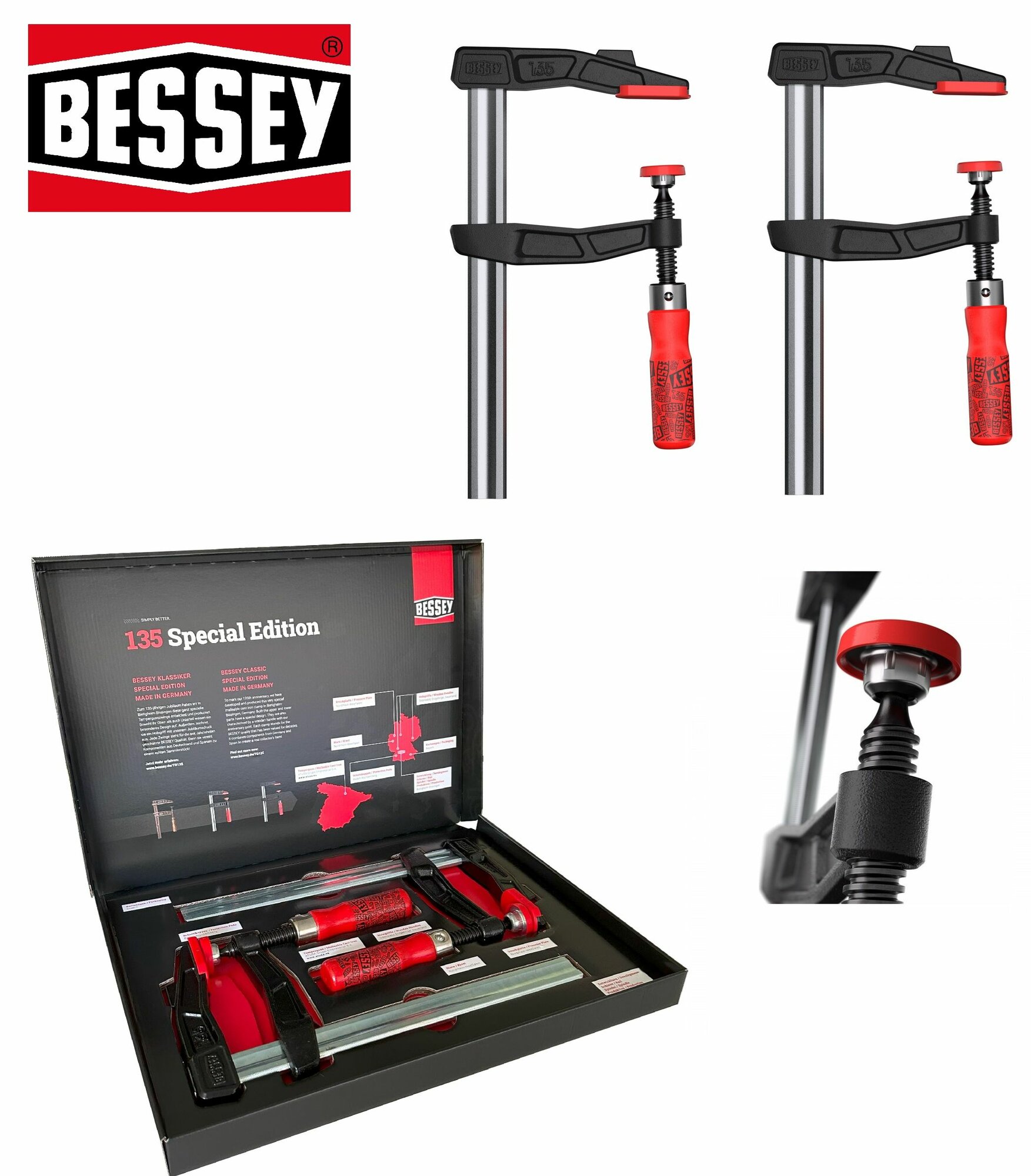 Набор струбцин BESSEY TG25 135 лет 250/120, 6 кН, деревянная ручка 2 шт.
