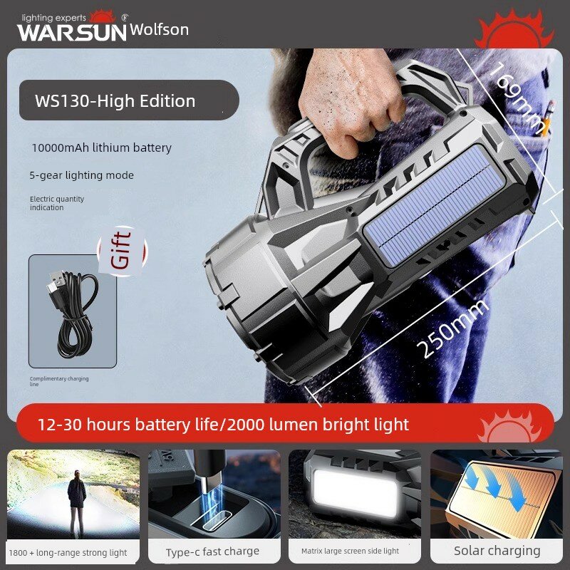 Wallson WS95 мощный фонарик перезаряжаемый ультра-яркий уличный дальнобойный ранец-прожектор солнечный фонарик для