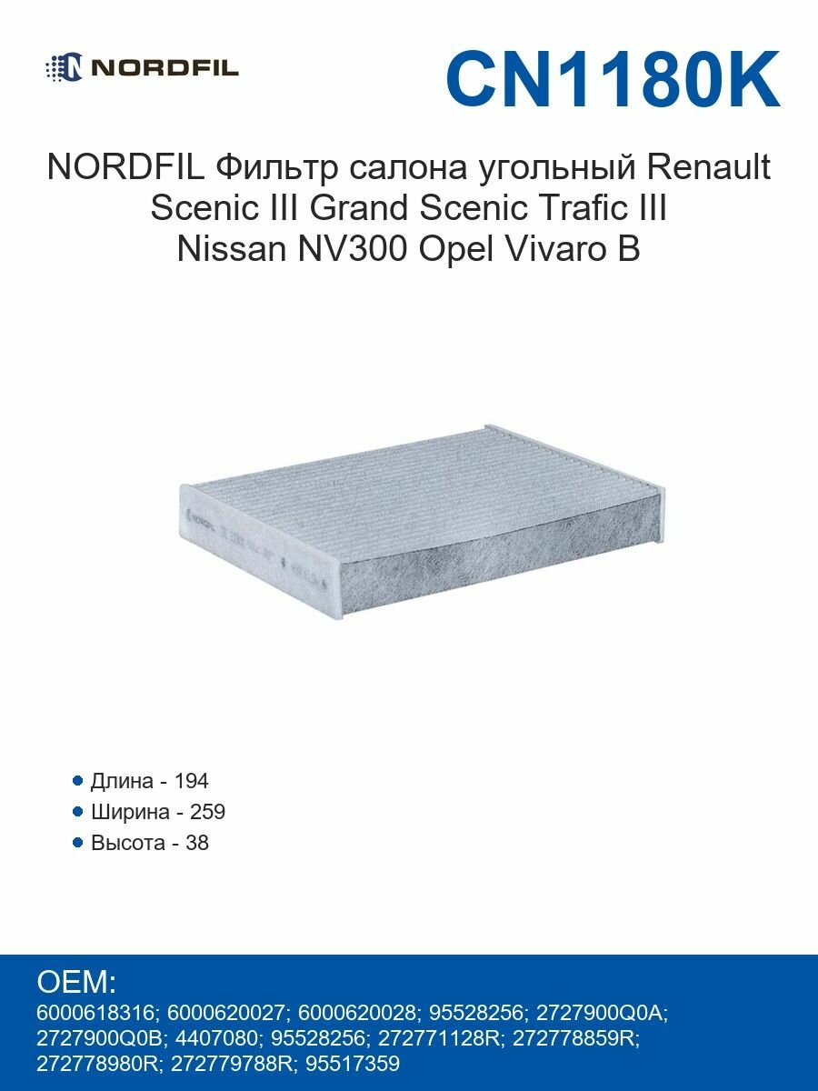 NORDFIL Фильтр салона угольный Renault Scenic III Grand Scenic Trafic III Nissan NV300 Opel Vivaro B