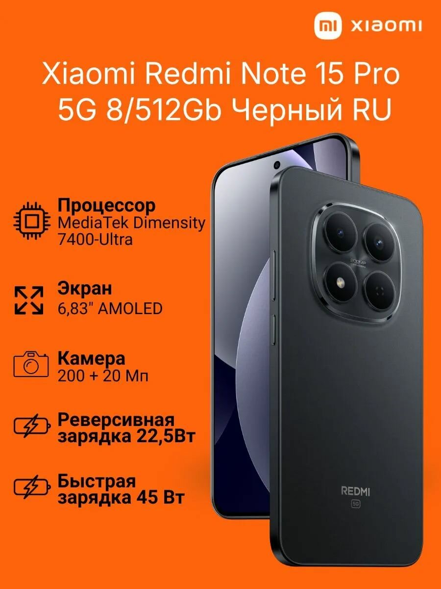 Смартфон Xiaomi Redmi Note 15 Pro 5G 8/512Gb Черный RU