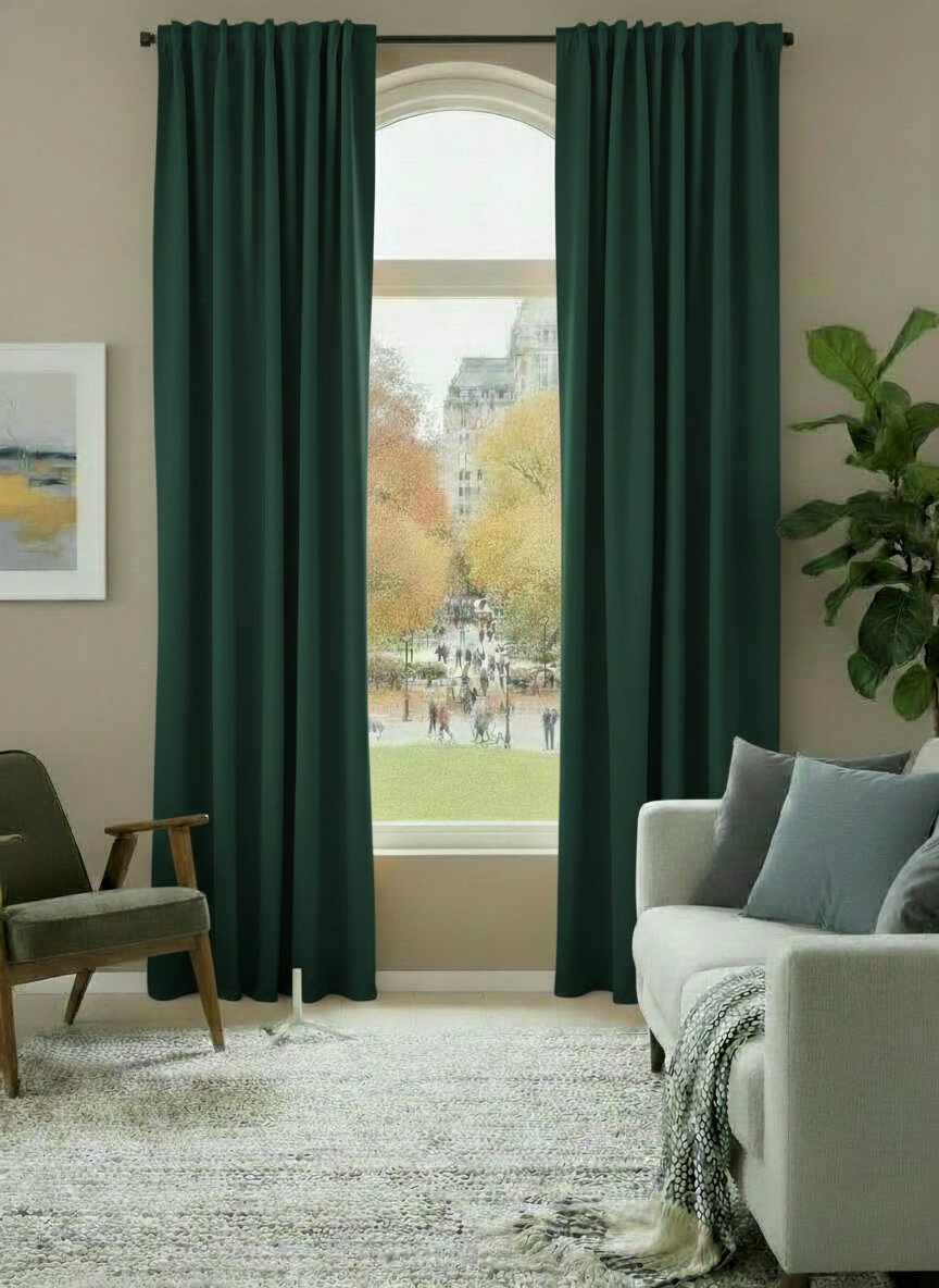 Шторы блэкаут Икеа Майгулл на ленте, 145х300 см, полиэстер, 2 полотна, изумруд