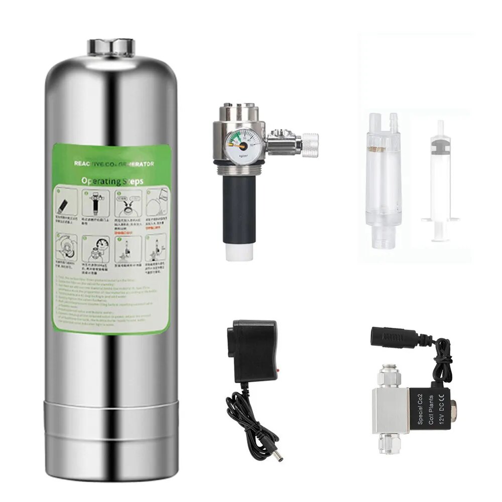 5L Генератор CO2 для аквариума из нержавеющей стали с соленоидным клапаном, диффузором и реактором