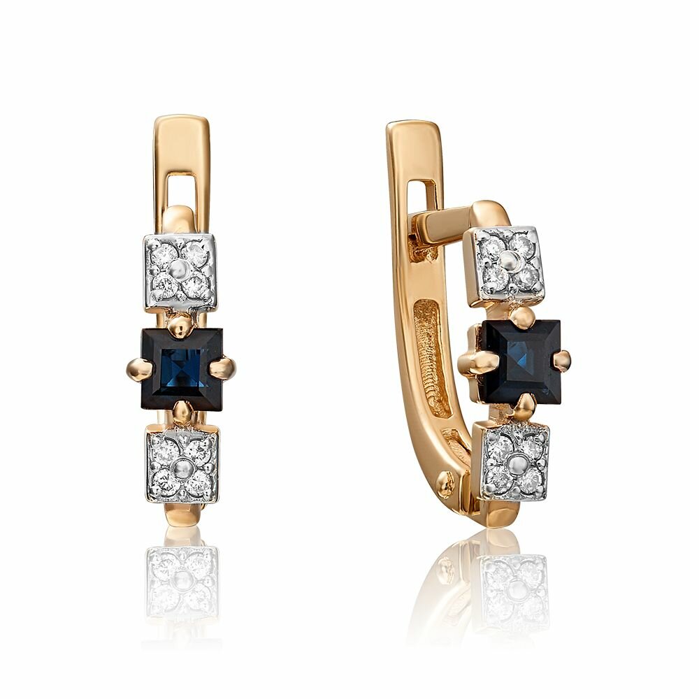 Серьги, красное золото, 585 проба, бриллиант, сапфир