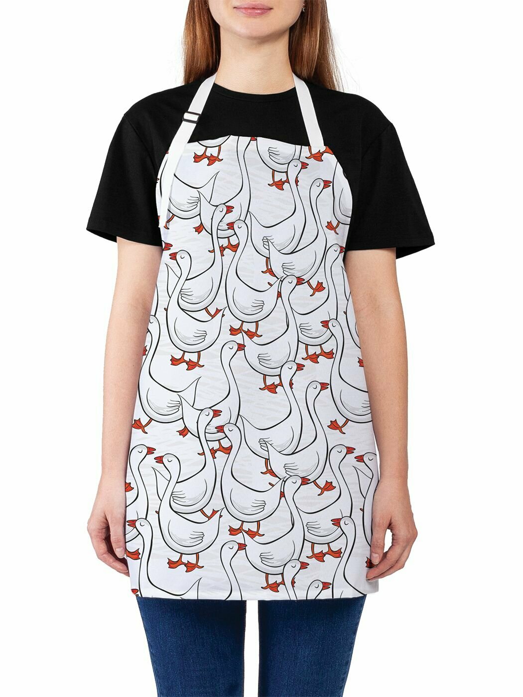 Фартук кухонный тканевый "Гуси-Гуси" 65х65х28 см, JoyArty