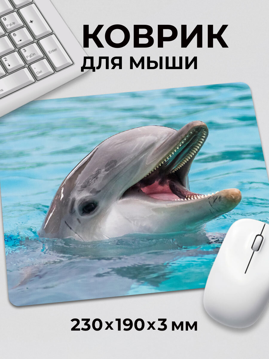 Коврик для мышки игровой маленький Милый дельфин c тканевой поверхностью, на нескользящем резиновом основании