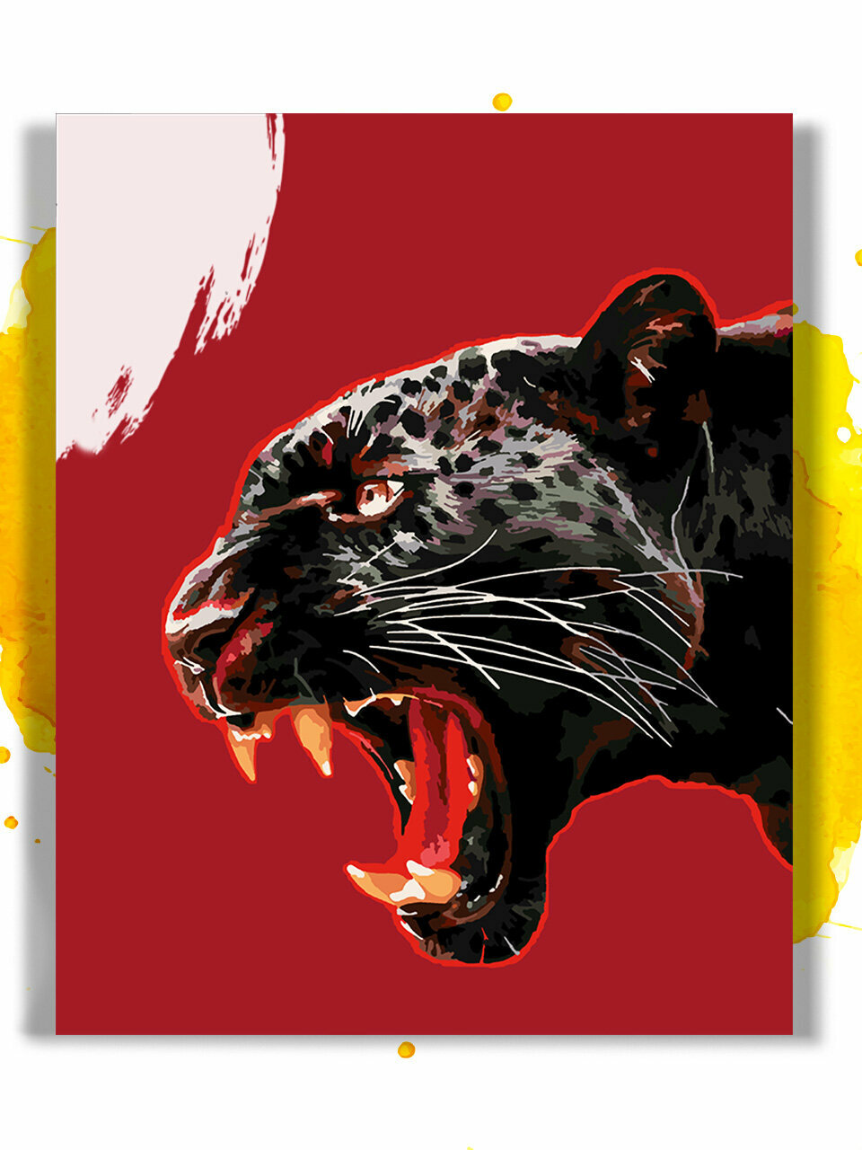 Картина по номерам на холсте Пантера на красном фоне, 30 х 40 см