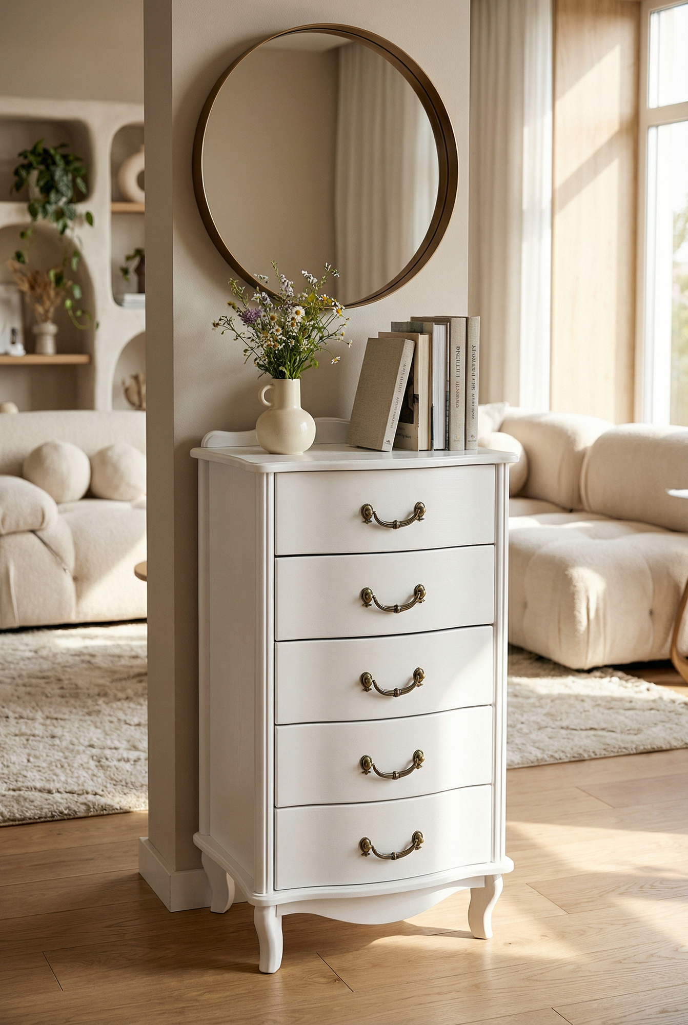 Комод Мебелик Джульетта узкий 5 ящиков в спальню, в прихожую, цвет молочный дуб Л