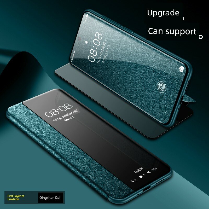 Чехол Honor 60 Pro из натуральной кожи с функцией подставки - цвет индиго, узкий защитный чехол для мобильного телефона