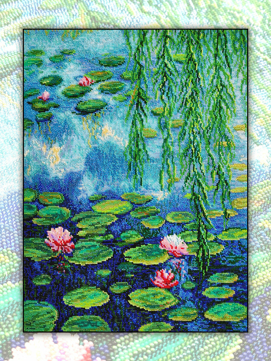 Набор для вышивания бисером Золотые ручки. Водяные лилии. Моне. 30х40 см. Канва Aida 14 Zweigart.