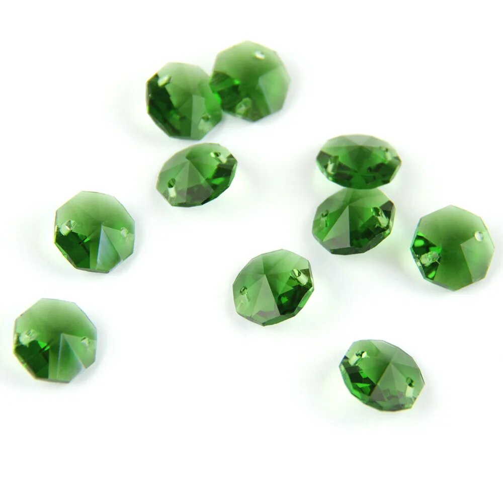 Изумрудные кристаллы K9 14 мм, dark green, one hole