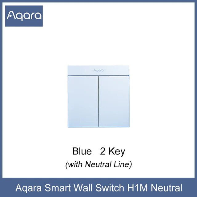 Умный выключатель на стене Aqara Smart Wall Switch H1M с нулевым проводом 6 цветов Беспроводной выключатель с подсветкой Zigbee 3.0 Многократные режимы управления Для Homekit-голубой 2 клавиши