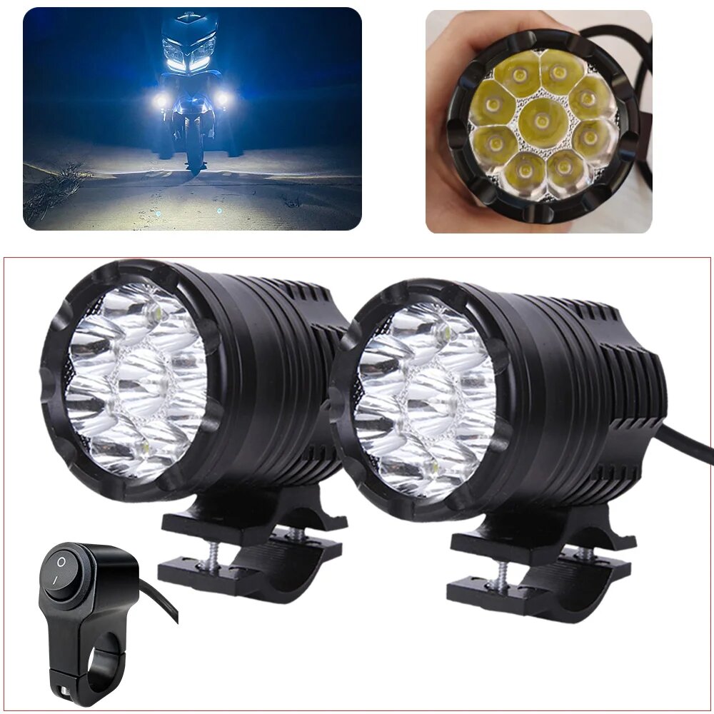 Дополнительные светодиодные фары для мотоциклов, передние фары, прожекторы дальнего Черный, 2pcs