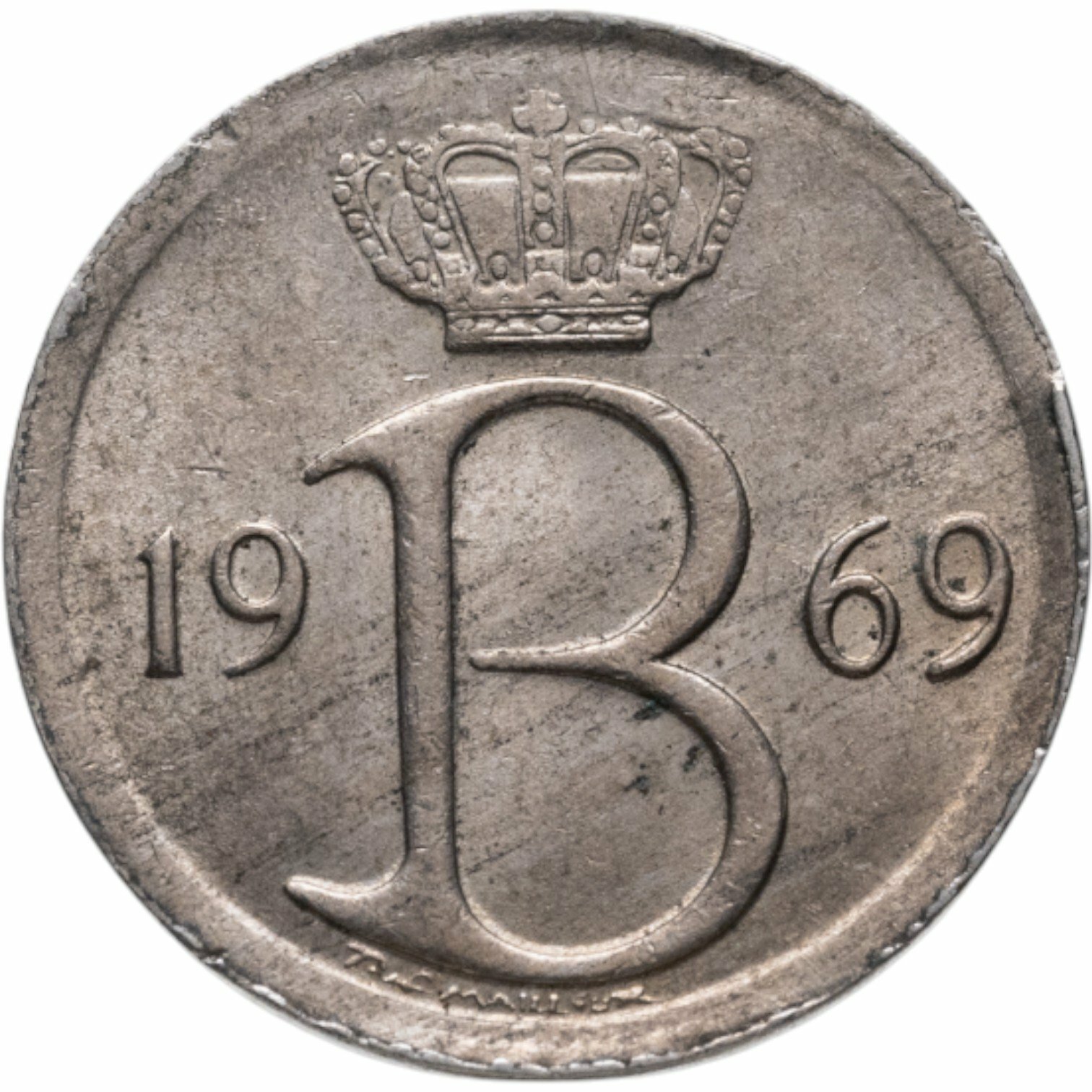 Бельгия 25 сантимов 1969, Мельхиор медь-никель, в сохранности AU