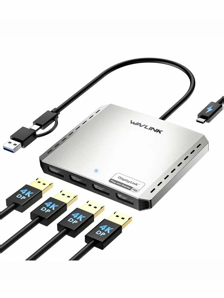 WAVLINK Quad 4K @ 120 Гц/Двойной 8K @ 60 Гц Дисплейный адаптер DisplayLink с 85-ваттным PD