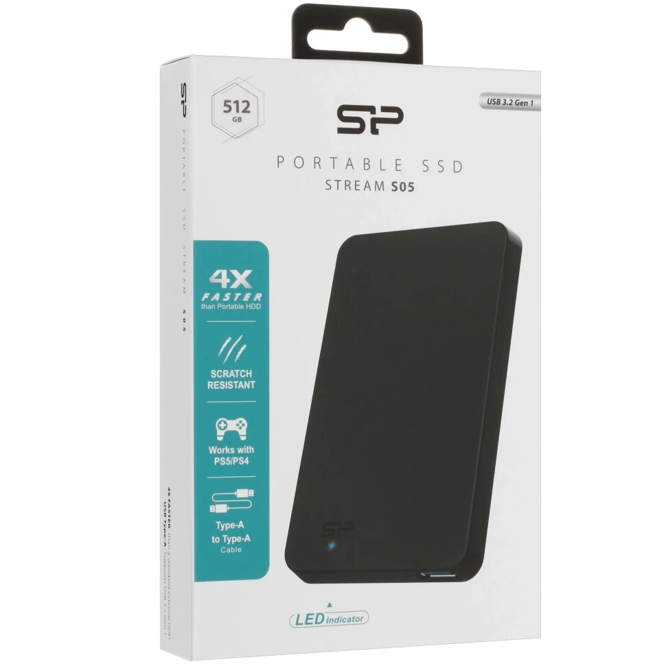 512 ГБ Внешний SSD Silicon Power S05 [SP512GBPSDS05SAK], USB 3.2 Gen 1 Type-A