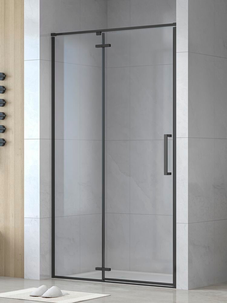 Душевая дверь Royal Bath Bern 100х195 распашная, стеклянная дверь 6 мм, профиль чёрный матовый, душевая перегородка