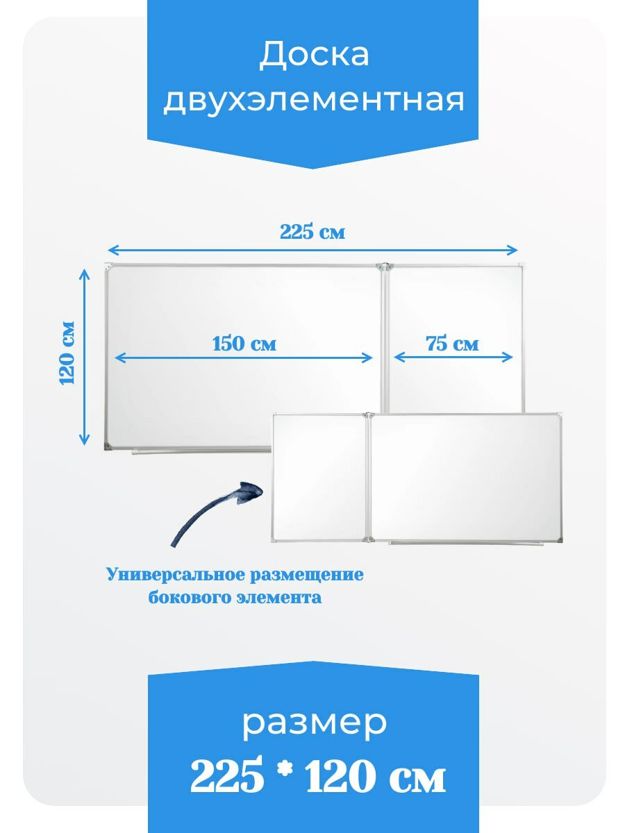 Доска двухэлементная магнитная полимерная, МелМар, 2250х1200 мм, ( маркер)