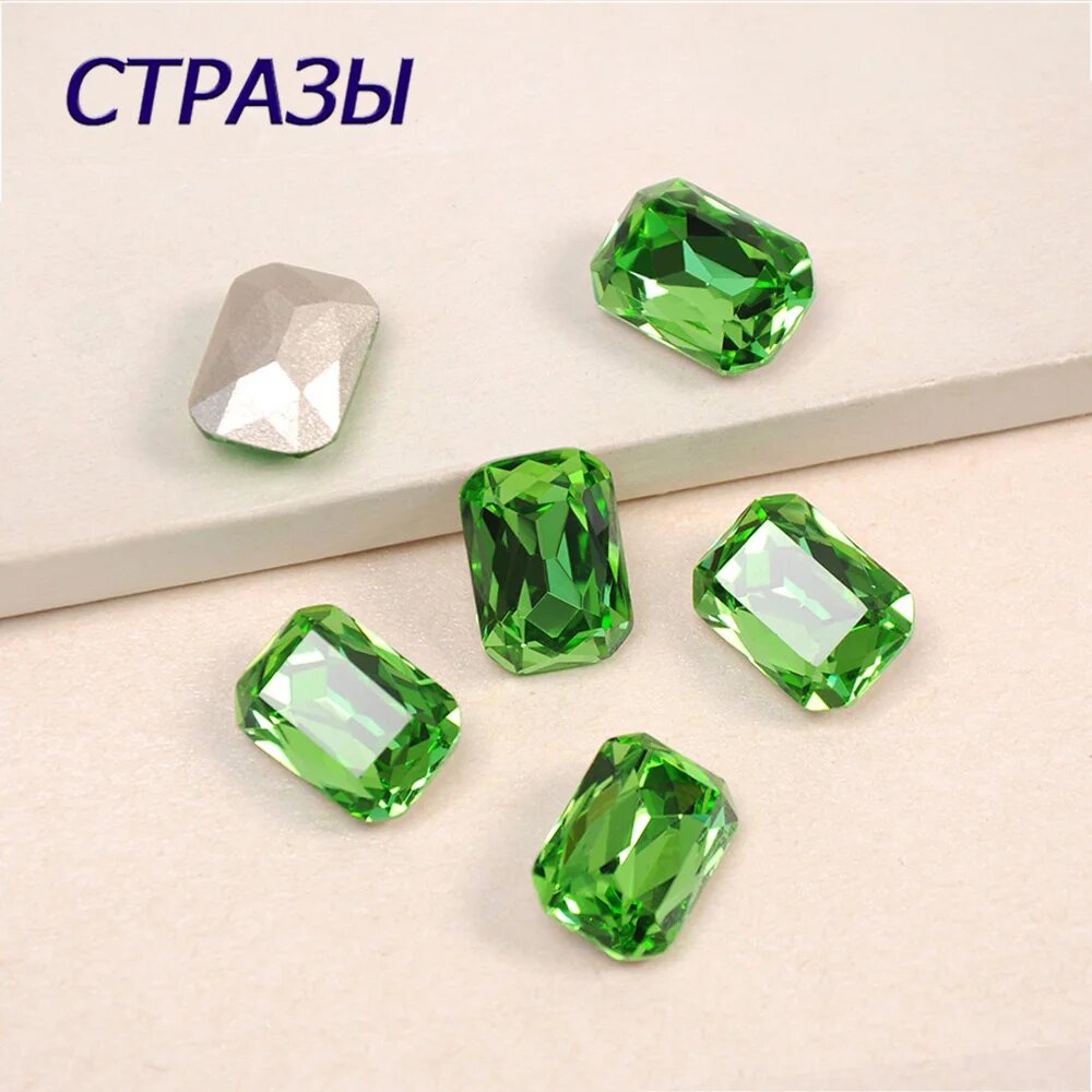 CTPA3bI Восьмиугольные хрустальные стразы 4627 With Gold Claws, Изумрудный, 10x14mm-12pcs, Peridot