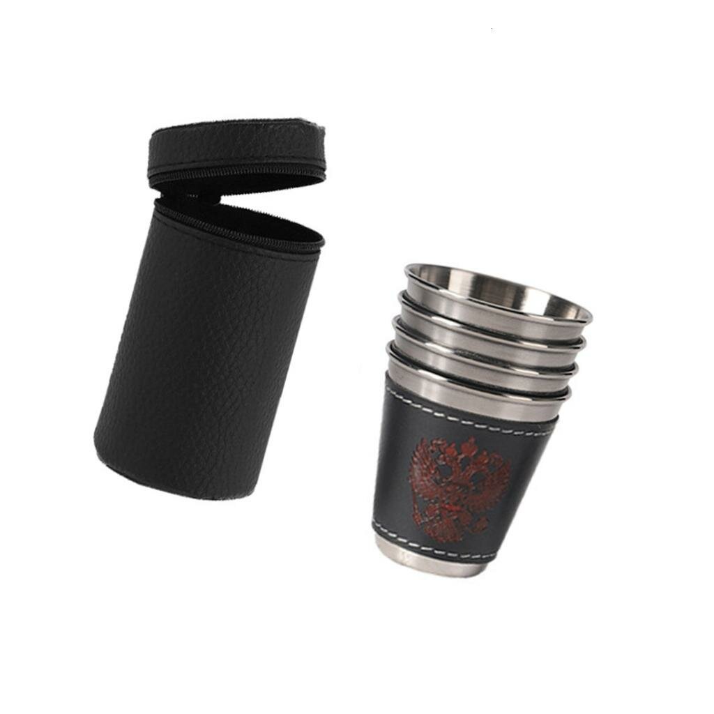 Стальные шоты с кожаным чехлом, 70ML