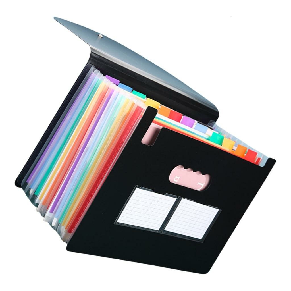 Файловый конверт-гармошка А4, Внутренняя черная радуга - 13 сеток и 6 линий