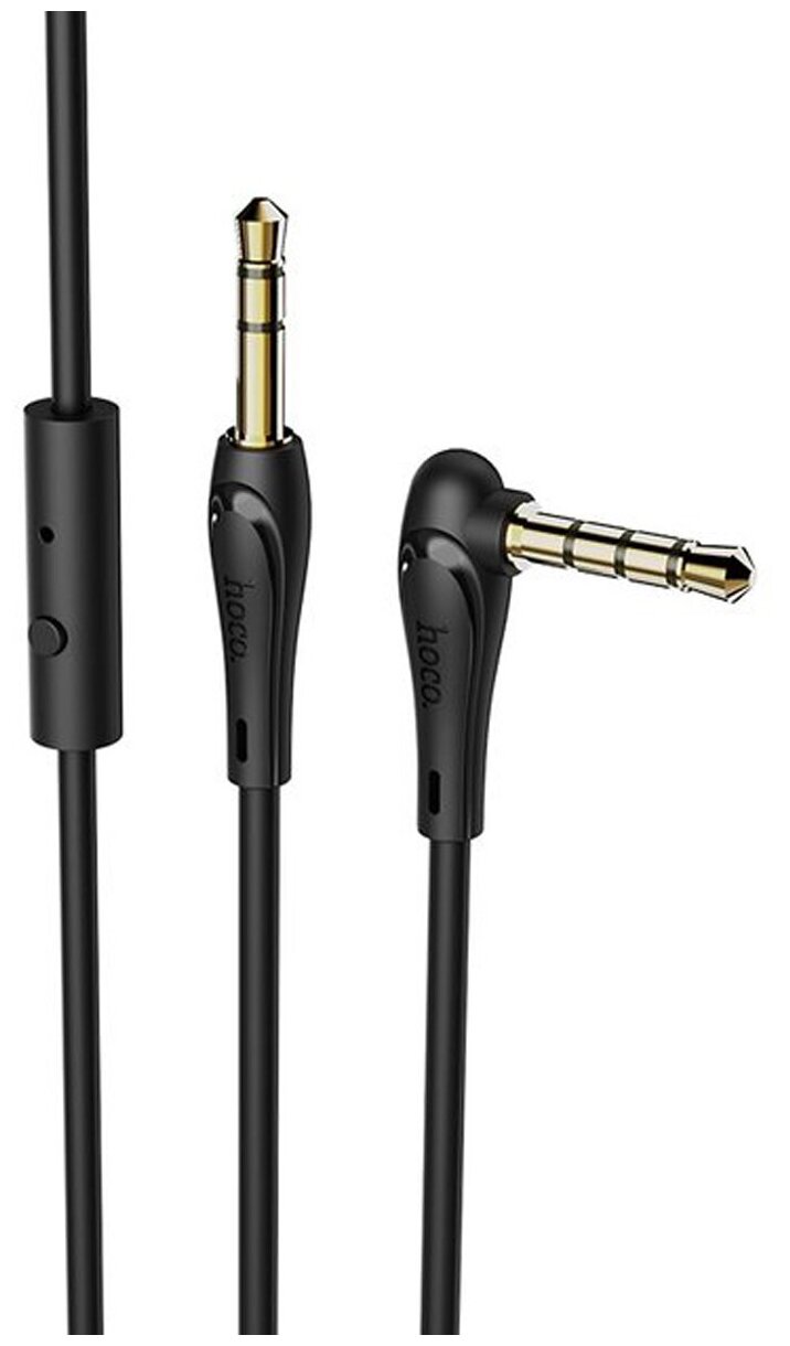 Кабель AUX, Jack 3,5mm(m) - Jack 3,5mm(m) HOCO UPA15, 1.0м, круглый, силикон, микрофон, кнопка ответа, цвет: чёрный