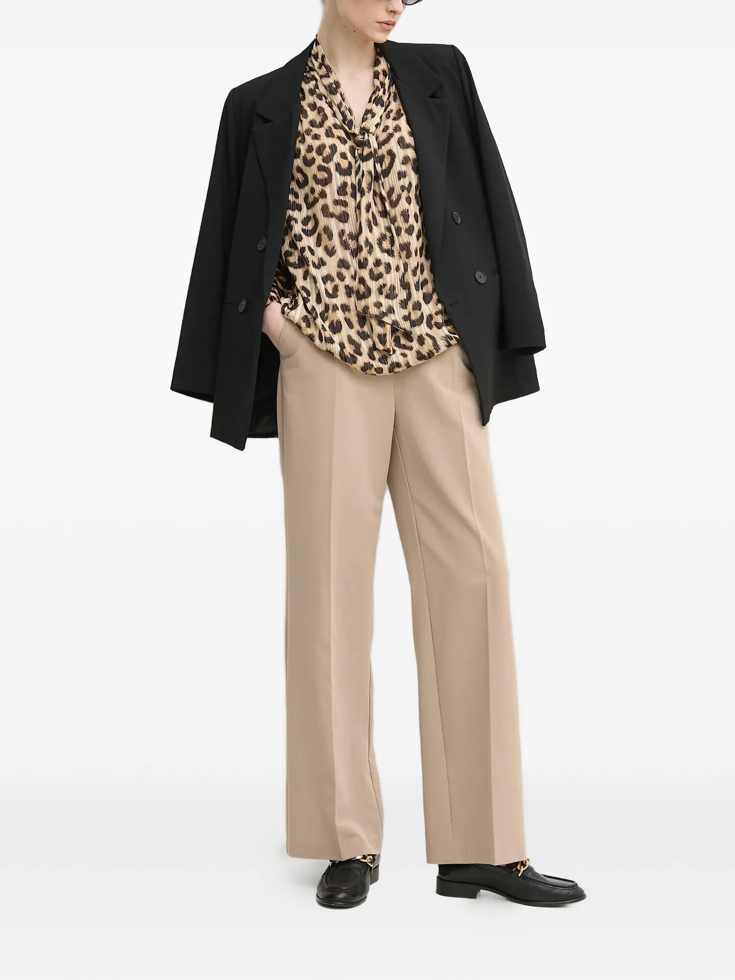 Блуза Oui Leopard print tie blouse, размер 40, разноцветный — фото 1