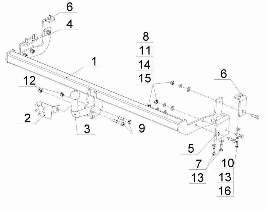 Фаркоп для Renault Kangoo 2010-2020 Тип шара: A. Нагрузки: 1350/75 кг, RN 08