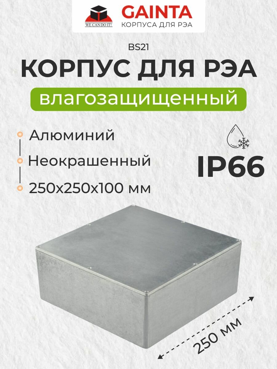 Корпус для РЭА алюминиевый GAINTA BS21 литой неокрашенный, IP66, 250x250x100 мм