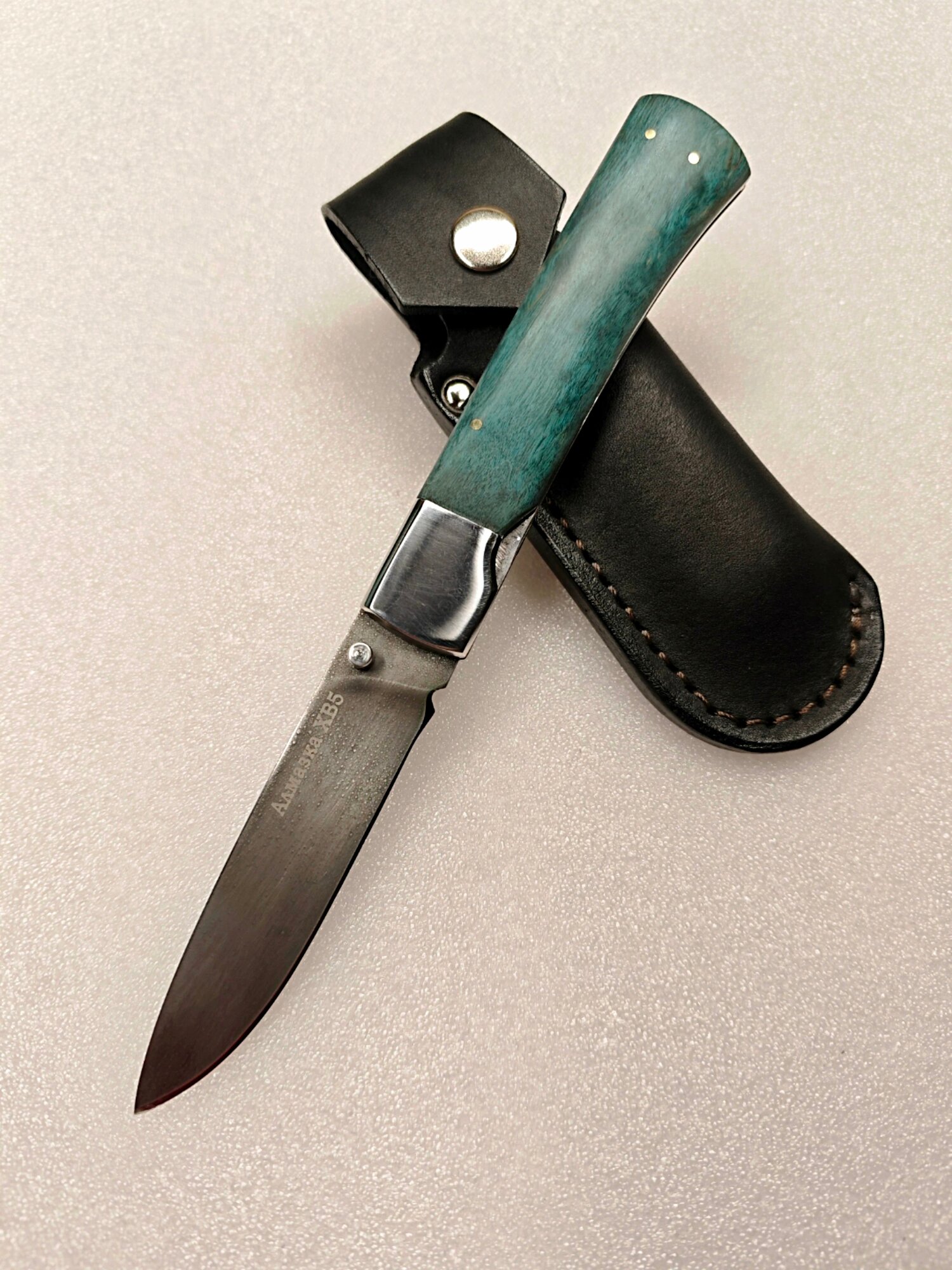 Нож складной Граф кованая сталь Алмазка ХВ5 длина 23 см ручная работа ножны натуральная кожа в комплекте