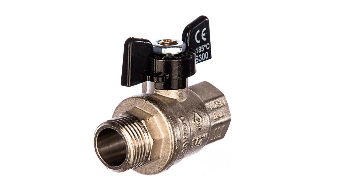 Кран шаровой 1/2 дюйма BUGATTI BG 307 полнопроходной латунный вн-нар бабочка Ру 40