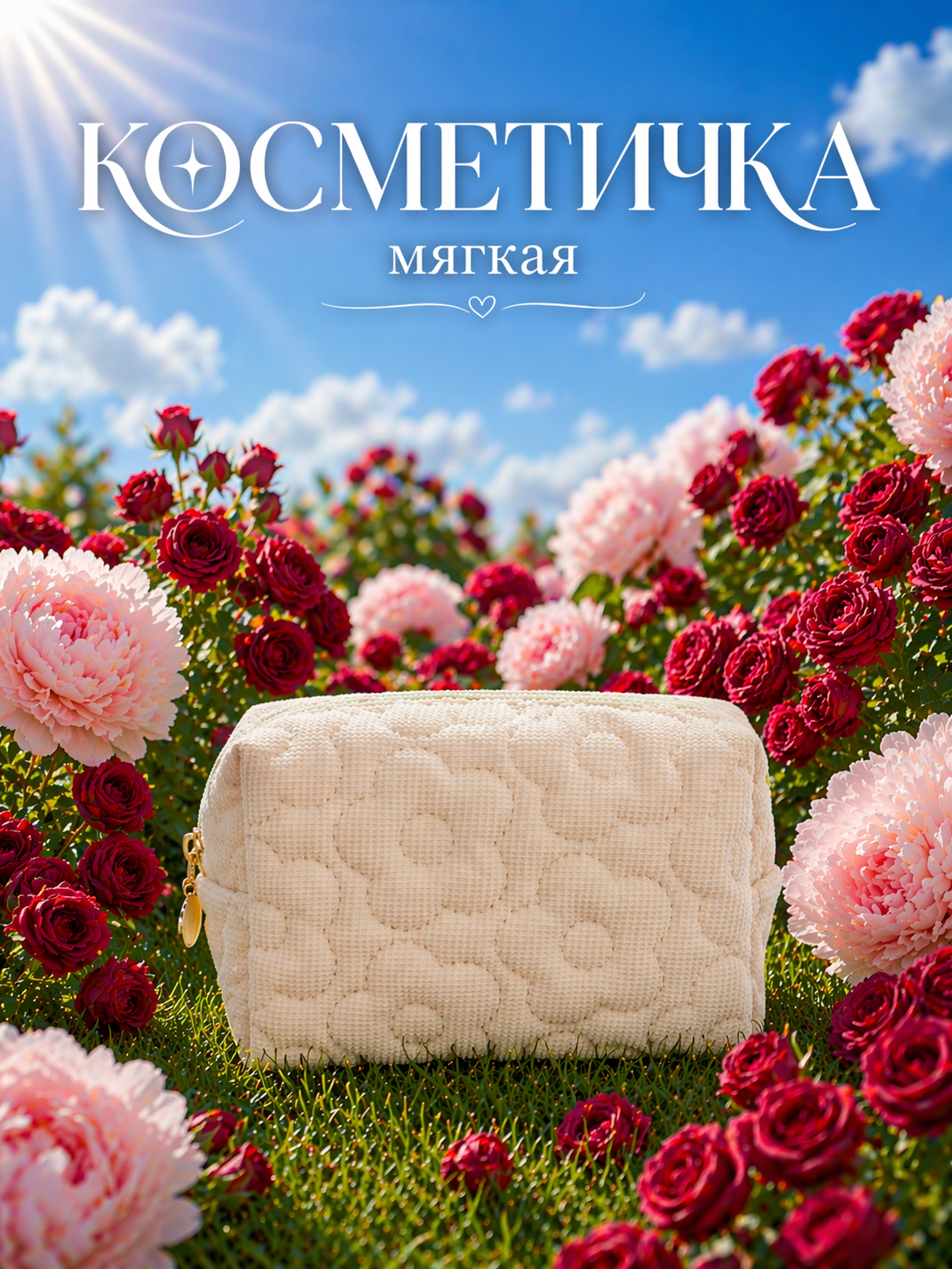 Косметичка Сима-ленд, ширина: 8 см., высота: 10 см., длина: 16 см., , белый