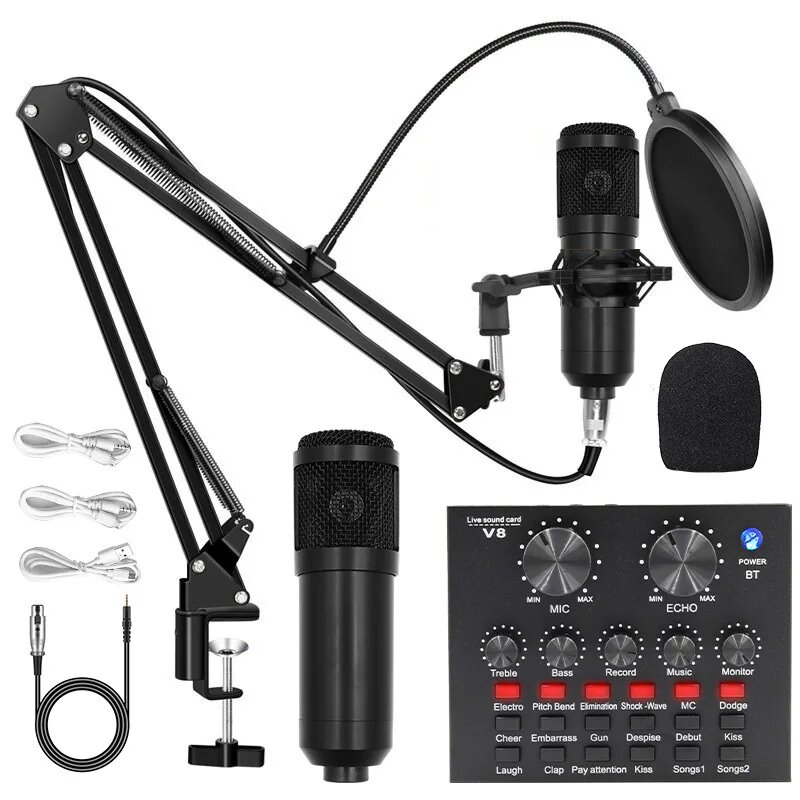 Микрофон BM800+V8 FarSoo, Full black V8