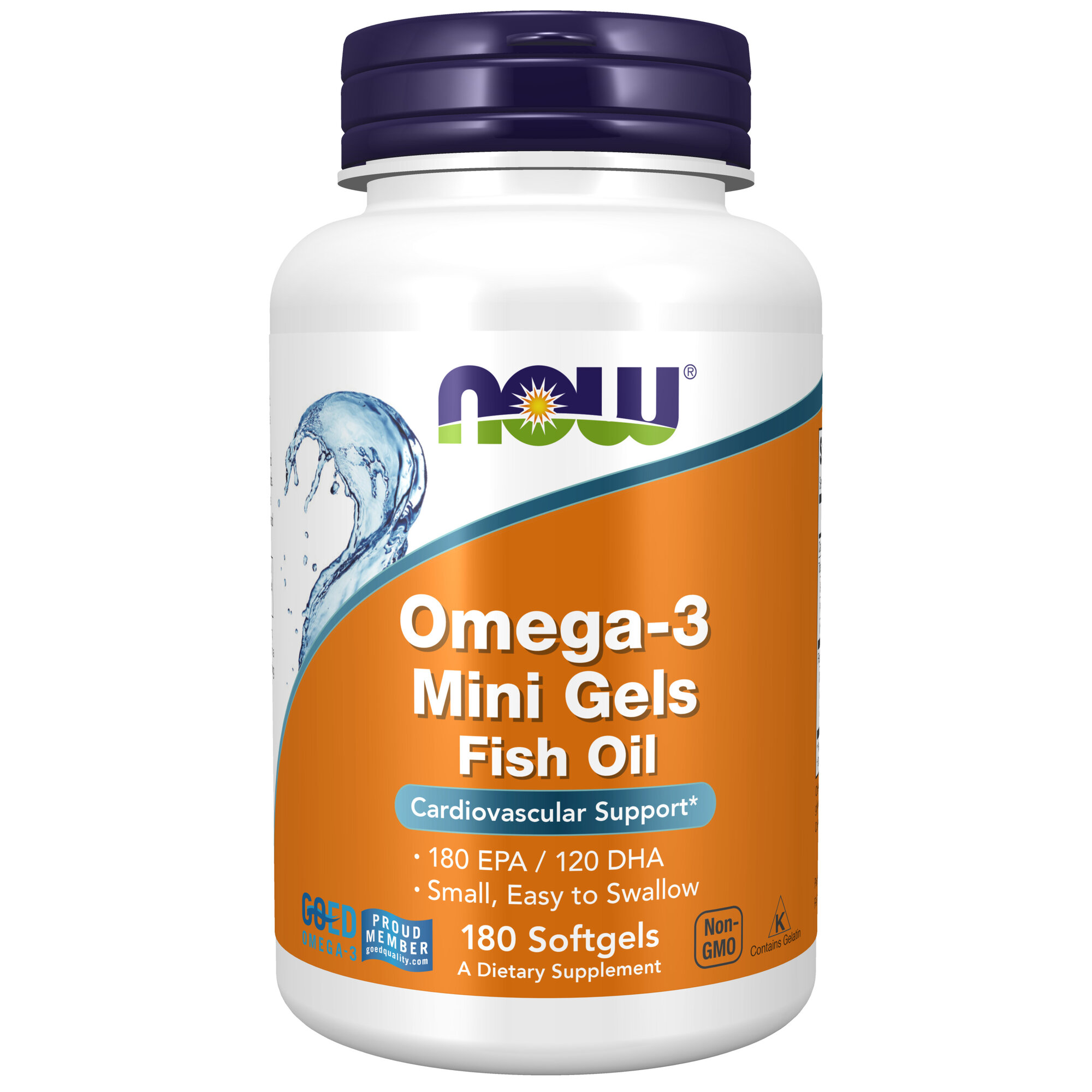 Омега 3, 1000мг NOW Omega-3 Mini Gels,180 мини-капсул, Рыбий жир, Витамины для сердца и сосудов