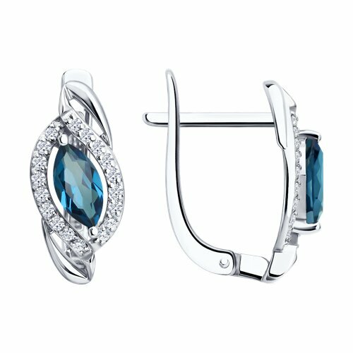Серьги белое золото, 585 проба, фианит, Лондон топаз