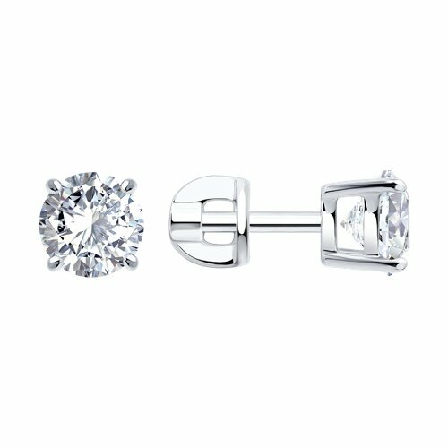 Серьги пусеты, серебро, 925 проба, родирование, бриллиант